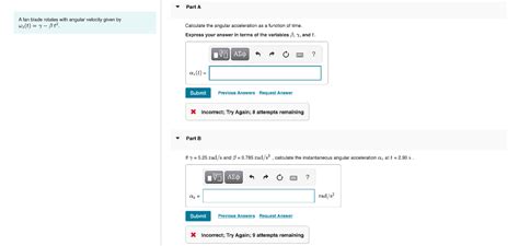 Solved Part A A Fan Blade Rotates With Angular Velocity Chegg