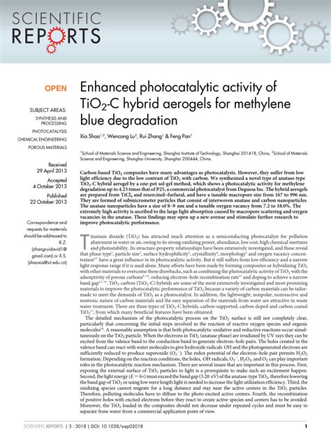 Pdf Enhanced Photocatalytic Activity Of Tio2 C Hybrid Aerogels For