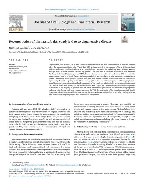 Pdf Reconstruction Of The Mandibular Condyle Due To Degenerative Disease