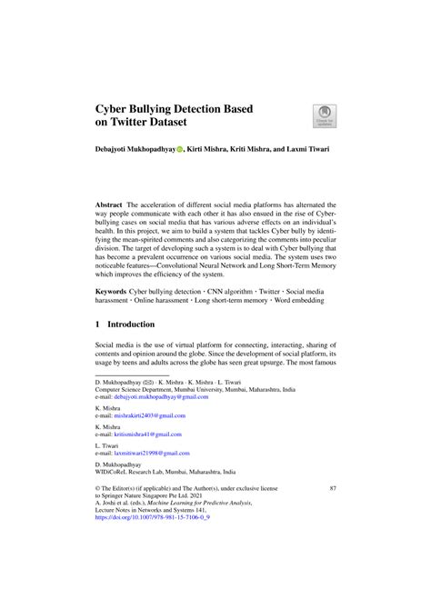 PDF Cyber Bullying Detection Based On Twitter Dataset