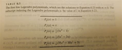 Solved Show That The Legendre Polynomials Given In Table 6 1