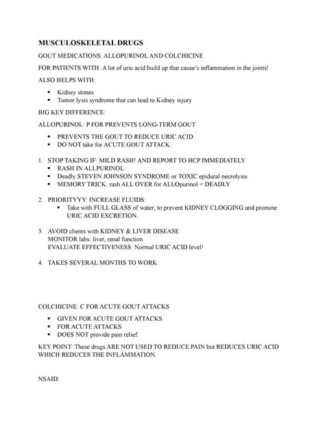 Musculoskeletal Drugs Musculoskeletal Drugs Gout Medications