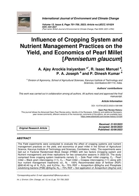 Pdf Influence Of Cropping System And Nutrient Management Practices On