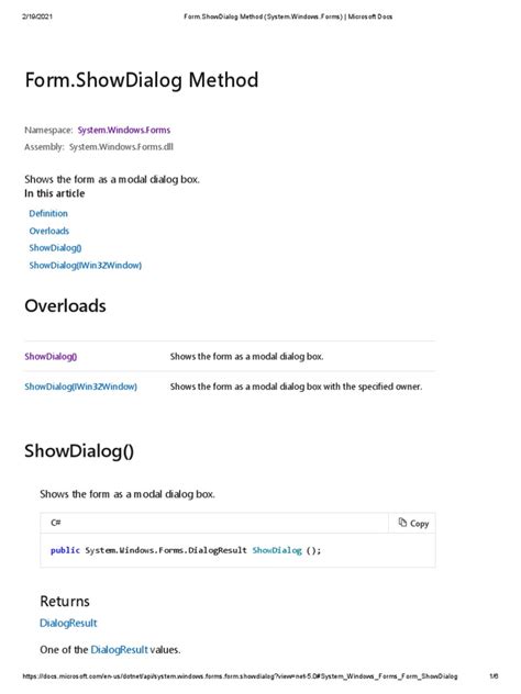 form showdialog method system windows forms microsoft docs