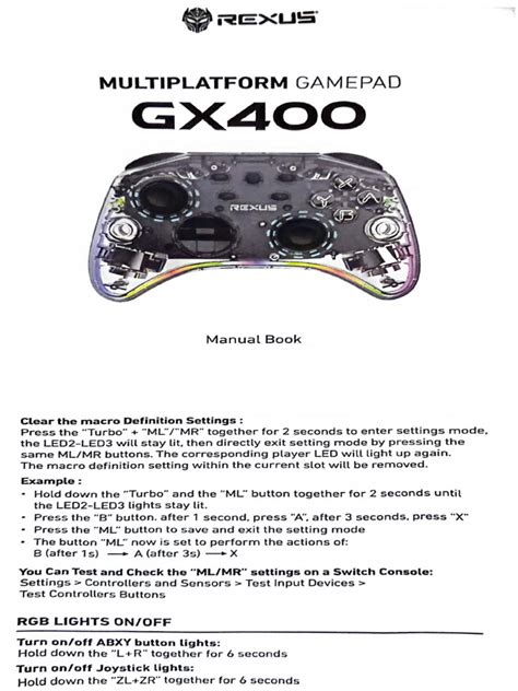 Rexus Gx400 Multiplatform Gamepad Controller Manual Book Text Pdf Xbox Rgb Color Model