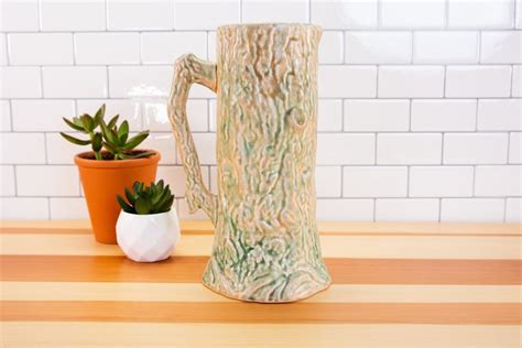 Vintage Tree Trunk Ceramic Vase With Handle Etsy