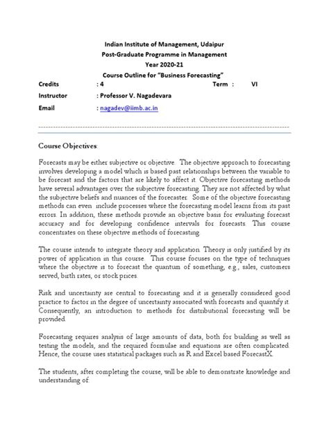 Business Forecasting Term Vi R Will Be Modified Pdf
