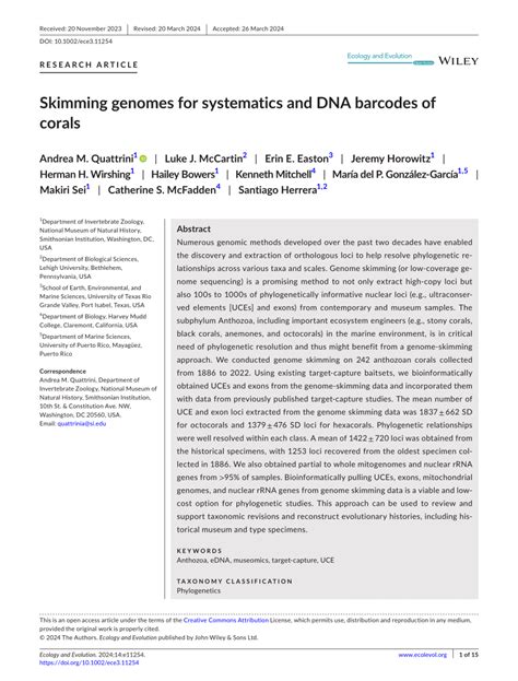 Pdf Skimming Genomes For Systematics And Dna Barcodes Of Corals