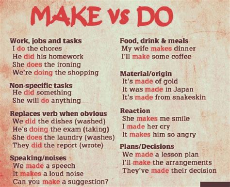Make Vs Do Collocations With DO And MAKE Learn English Teaching English German Language