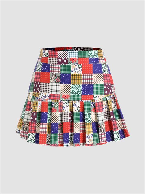 Patchwork Mini Pleated Skirt For Vacation