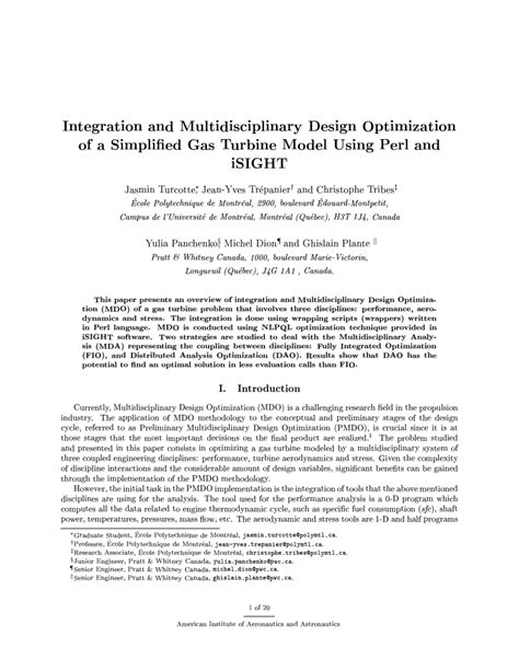 Pdf Integration And Multidisciplinary Design Optimization Of A Simplified Gas Turbine Modeling
