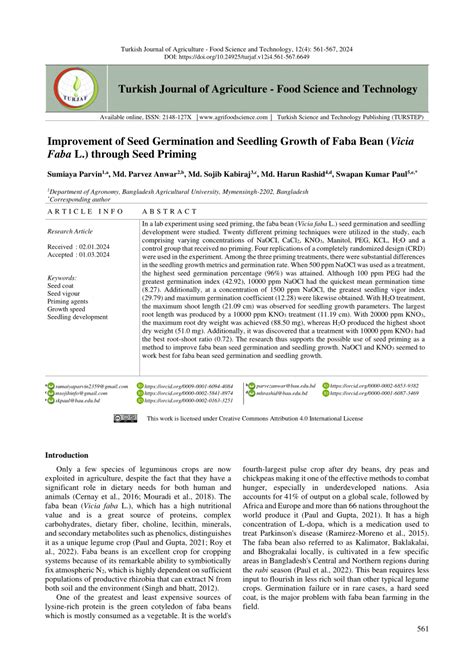 Pdf Improvement Of Seed Germination And Seedling Growth Of Faba Bean Vicia Faba L Through