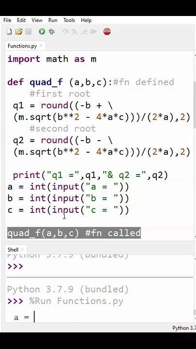 Finding Roots Of Quadratic Equation Using Python Function Youtube