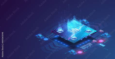 Processor Microchip Banner In Isometric A Futuristic Microchip