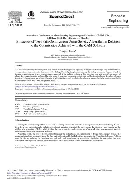 Efficiency Of Tool Path Optimization Using Genetic Pdf Genetic