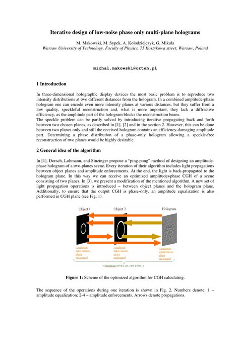 Pdf Iterative Design Of Low Noise Phase Only Multi Plane Holograms