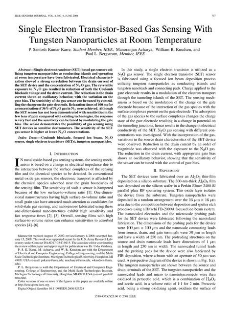 Pdf Single Electron Transistor Based Gas Sensing With Tungsten Nanoparticles At Room Temperature