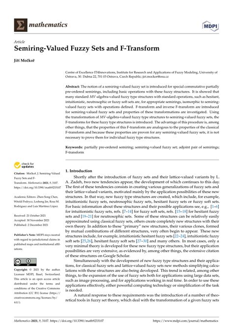 Pdf Semiring Valued Fuzzy Sets And F Transform