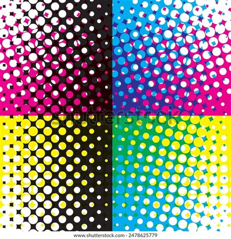Random Overlapping Cmyk Dotted Surfaces Creating Stock Vector Royalty