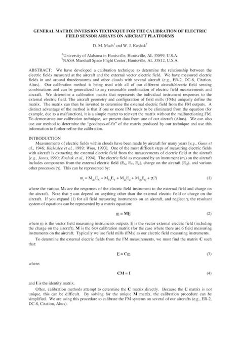 Pdf General Matrix Inversion Technique For The Calibration · General Matrix Inversion