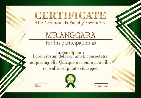 녹색과 금색 프레임의 고급 럭셔리 프리미엄 수상 인증서 템플릿 벡터 템플릿 Psd 다운로드 디자인 자료 다운로드