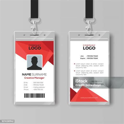 추상적인 붉은 기하학적 스타일으로 현대 Id 카드 서식 파일 가는 끈에 대한 스톡 벡터 아트 및 기타 이미지 가는 끈 그래픽 프린트 기업 비즈니스 Istock