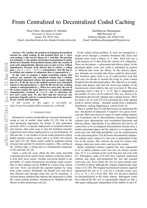 Pdf From Centralized To Decentralized Coded Caching
