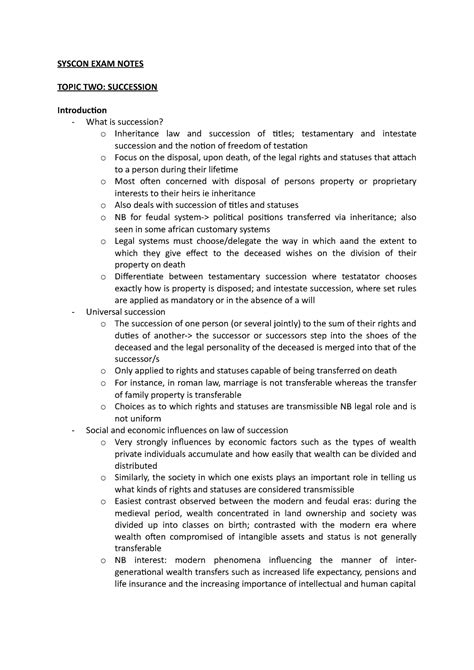 Syscon Exam Notes Syscon Exam Notes Topic Two Succession Introduction What Is Succession O