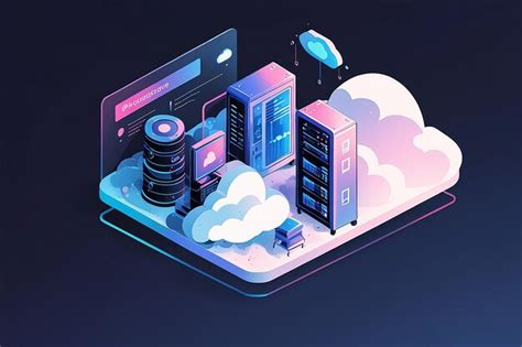 Cloud Storage Isometric Illustration Data Server Platform Computer Service Technology Premium