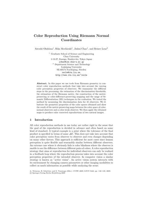 Pdf Color Reproduction Using Riemann Normal Coordinates