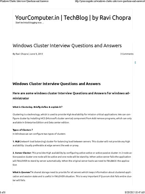 windows cluster interview questions and answers pdf computer