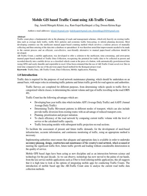 Mobile Gis Based Traffic Count Using Ar Traffic Count Pdf Traffic Application Software