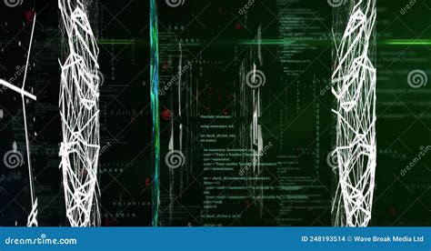 Image Of Data Processing And Shapes On Black Background Stock
