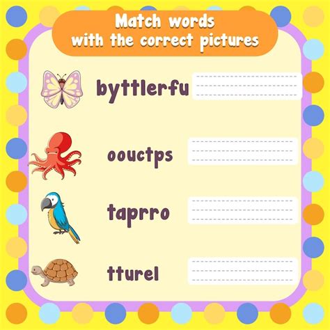 맞춤법 단어 게임 워크시트 템플릿 무료 벡터