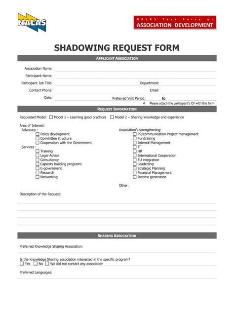 Fillable Online Association Development Shadowing Request Fax Email Print Pdffiller