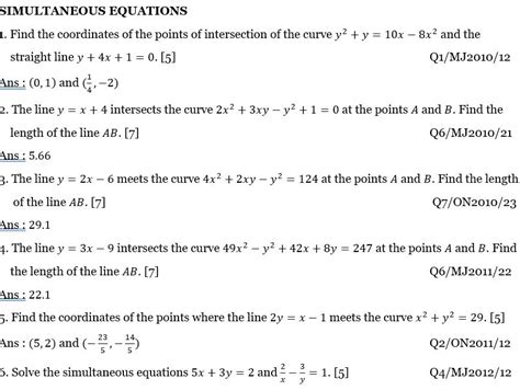 4037 0606 Additional Mathematics Simultaneous Equations 2003 Mj 2017 Teaching Resources