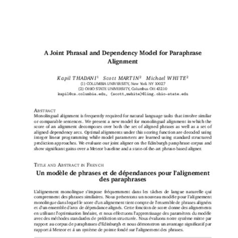 A Joint Phrasal And Dependency Model For Paraphrase Alignment Acl