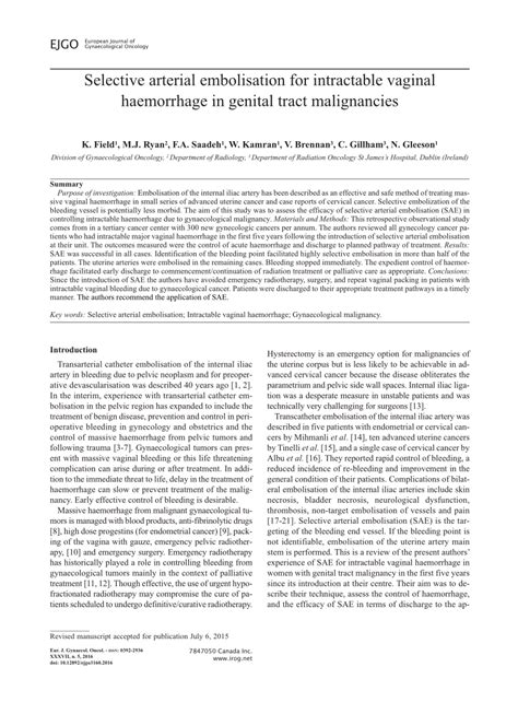 Pdf Selective Arterial Embolisation For Intractable Vaginal Haemorrhage In Genital Tract