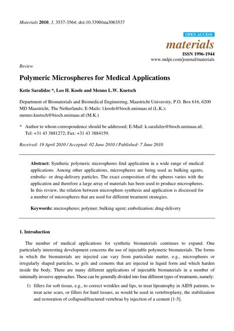 Pdf Polymeric Microspheres For Medical Applications