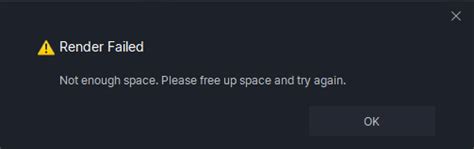 Render Failed Not Enough Space Please Free Up Space And Try Again