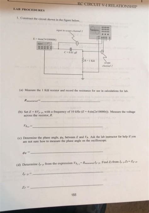solved rc circuit v i relationship lab procedures 1 construct