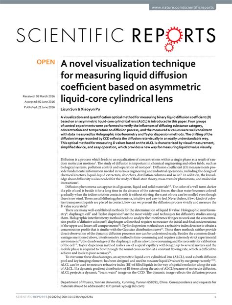 Pdf A Novel Visualization Technique For Measuring Liquid Diffusion Coefficient Based On