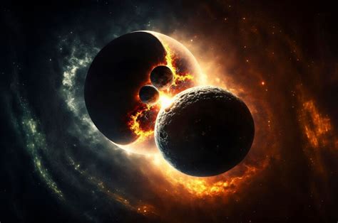 Premium Photo Collision Of Two Planets In Open Space Created With Generative Ai Technology