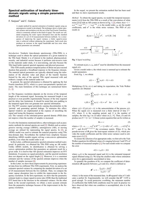 Pdf Spectral Estimation Of Terahertz Time Domain Signals Using A Simple Parametric Method