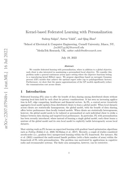 (PDF) Kernel-based Federated Learning with Personalization