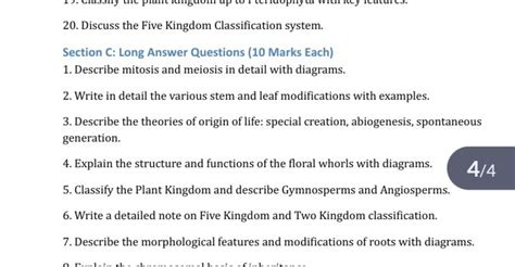 Discuss The Five Kingdom Classification Systemsection C Long Answer Q