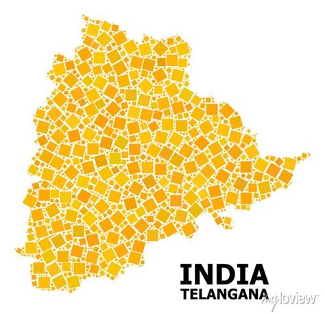 Gold Rotated Square Pattern Map Of Telangana State Posters For The Wall • Posters Geometric