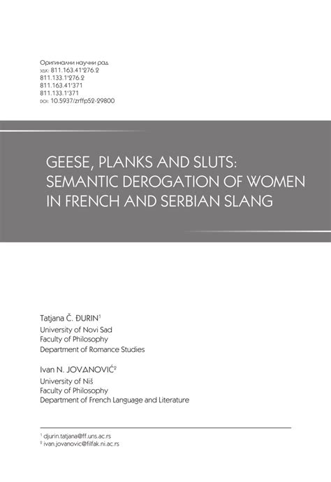 Pdf Geese Planks And Sluts Semantic Derogation Of Women In French