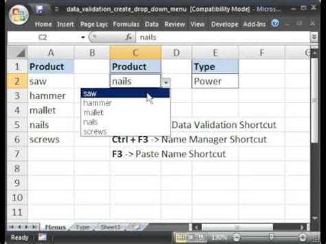 Create A Drop Down Menu With Data Validation In Microsoft Excel YouTube