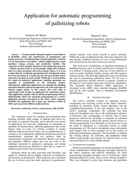 Pdf Application For Automatic Programming Of Palletizing Robots